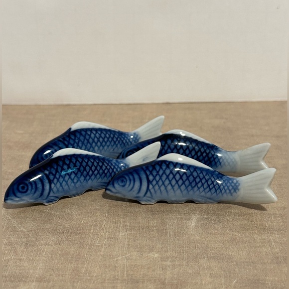 Dining | Japanese Chopstick Rest Ceramic Hashioki Blue Carp Fish Made ...